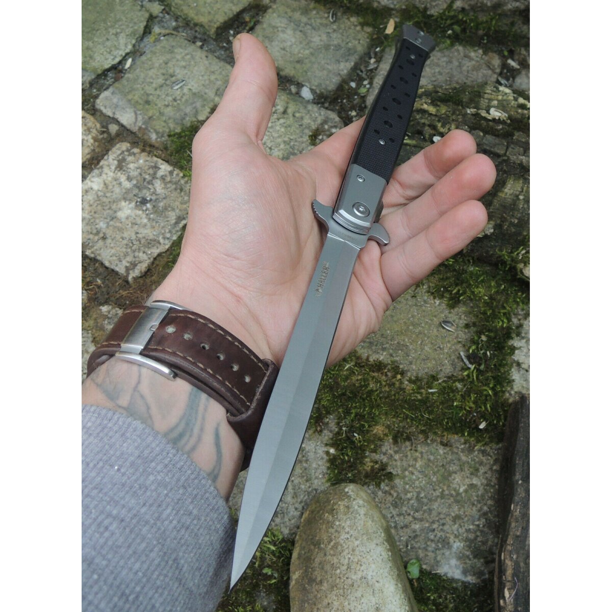 Haller Messer XXL Stiletto Taschenmesser 33,2cm 420 Stahl G10 Griff M ...