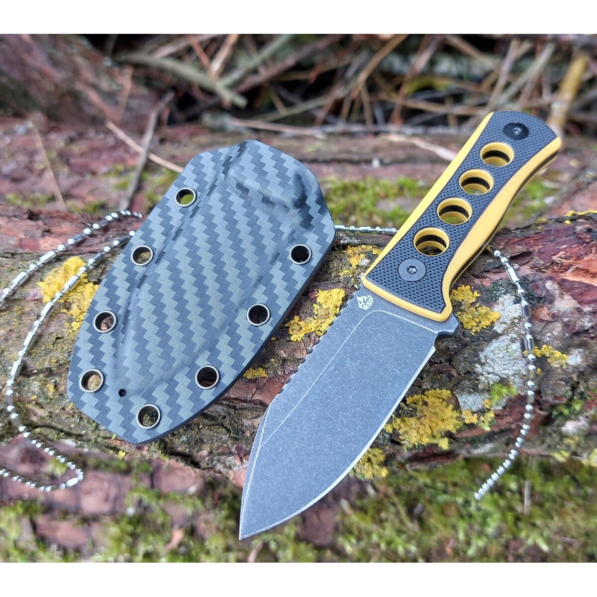QSP Knife CANARY Neck Knife QS141-A2 mit Kydxscheide Black/Yellow, 57,95